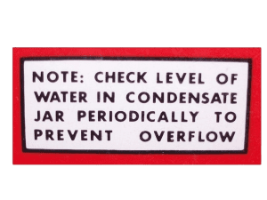 "Note: Check level of water in condensate jar…" Decal for Vendo V-39 ...