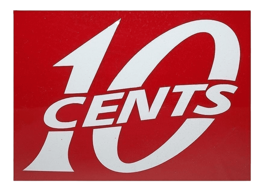 "10 Cents" Red or White Vinyl Decal - Fun-Tronics, LLC