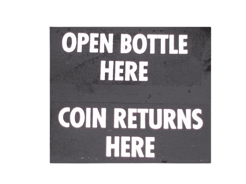 "Coin Returns Here" & "Open Bottle Here" Decals - Fun-Tronics, LLC